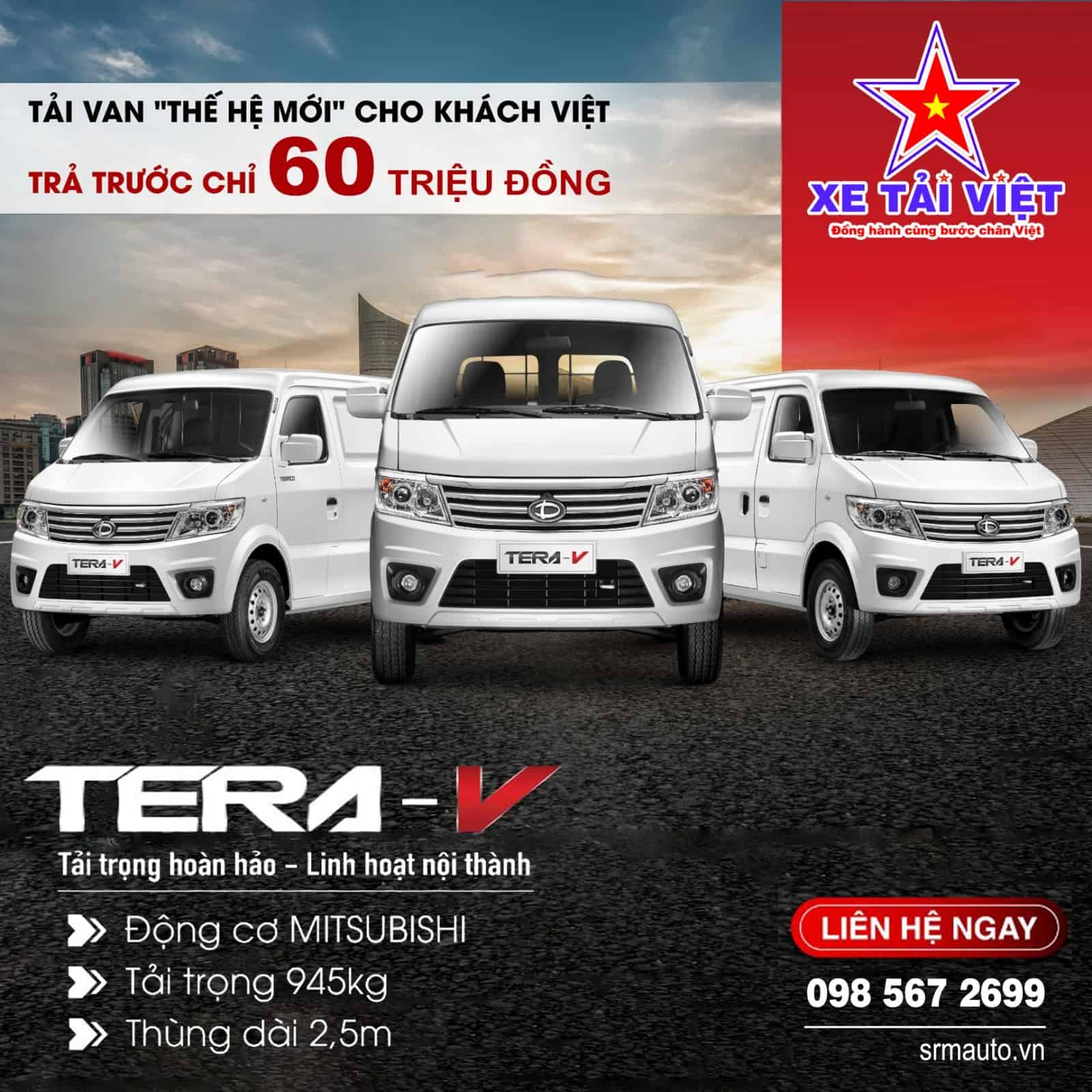 Xe tải Van Teraco Tera V động cơ Mitsubishi - Tải trọng 945KG - Xe Tải Việt